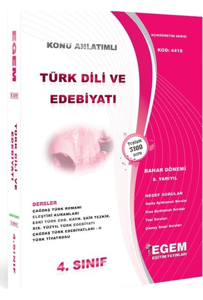 Türk Dili ve Edebiyatı 4.sınıf 8. Yarıyıl Konu Anlatımlı Çözümlü Soru Bankası Bahar