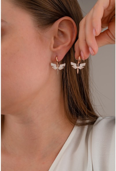 İnfini Takı Mikail Melek Beyaz Taşlı Rose Gümüş Küpe İnfini Takı Mikail Melek Beyaz Taşlı Rose Gümüş Küpe