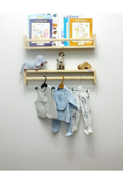 Woodwoork 2'li Montessori Kitaplık Askılık 50 cm Duvar Rafı Bebek Çocuk Odası Ahşap Raf Askı Woodwoork 2'li Montessori Kitaplık Askılık 50 cm Duvar Rafı Bebek Çocuk Odası Ahşap Raf Askı
