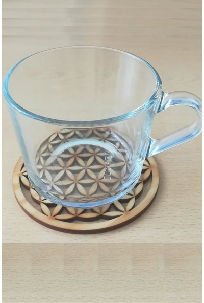 Hellove Ahşap Bardak Altlığı 6 Lı Set Yaşam Çiçeği Bardak Altlığı