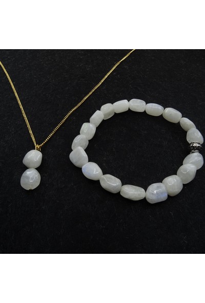 ByKolyeucum Ay Taşı Bileklik ve Altın Kaplama Zincirli Ay Taşı Kolye Set - KLCBL0025 ByKolyeucum Ay Taşı Bileklik ve Altın Kaplama Zincirli Ay Taşı Kolye Set - KLCBL0025