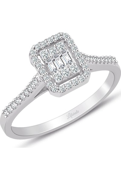 Lilarote 0.32 Ct Modern Tasarım Baget Kare Tektaş Yüzük