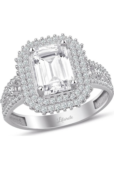 Lilarote 3.5 Karat Görünümlü Baget Kesim Beyaz Altın Yüzük