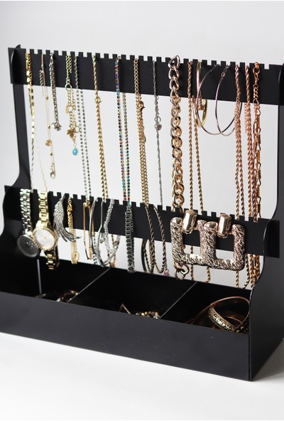 Meveda Siyah Takı Düzenleyici Saat Küpe Kolye Bilezik Standı