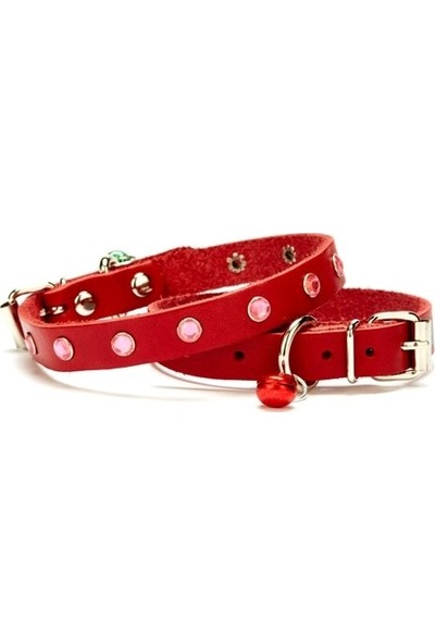 petzanya Cattie Gerçek Deriden El Yapımı Taşlı Kedi Boyun Tasması 1,2X25-29CM - Red petzanya Cattie Gerçek Deriden El Yapımı Taşlı Kedi Boyun Tasması 1,2X25-29CM - Red