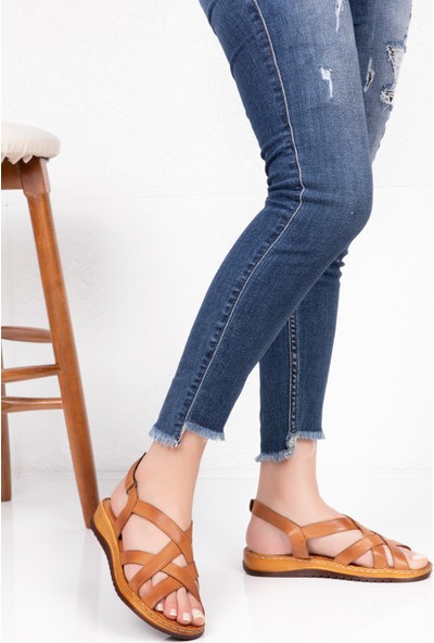Bellacomfort Shoes Deri Kadın Comfort Sandalet - Taba B012 Bellacomfort Shoes Deri Kadın Comfort Sandalet - Taba B012