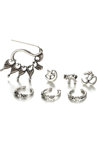 Playseba 7 Adet Ay Yıldız Figürlü Ayarlanabilir Sıkıştırma Earcuff Kıkırdak Küpe Seti Playseba 7 Adet Ay Yıldız Figürlü Ayarlanabilir Sıkıştırma Earcuff Kıkırdak Küpe Seti