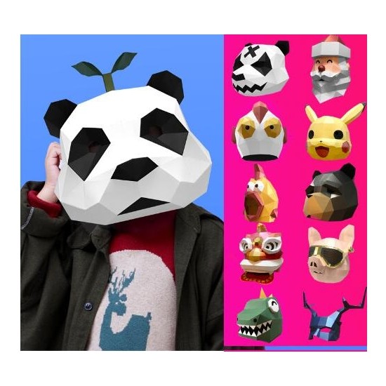 Ücretsiz Kesme Cosplay Maskeleri Cadılar Bayramı Partisi Maskesi Malzemeleri Panda Ayı Kostümü Kafa