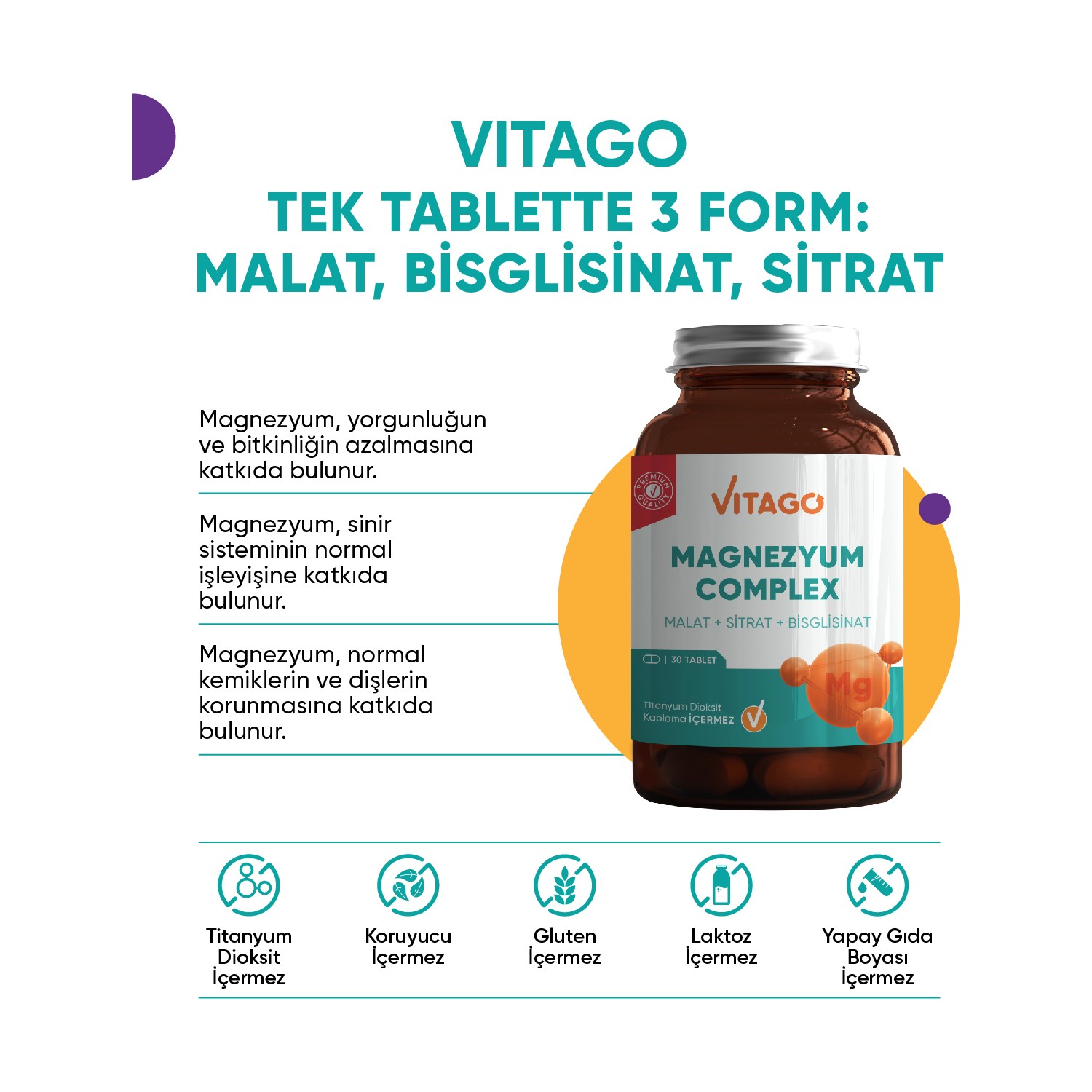 Vitago Premium Magnezyum Complex Içeren Tablet Takviye Edici Fiyatı