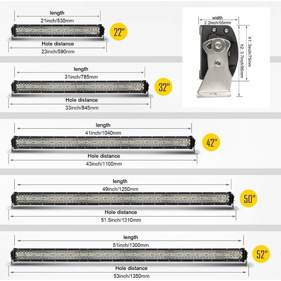 Goodbest 1 Adet Braket Tarzı Co Işık 12D 42 Iw LED Işık Çubuğu 3 Sıralı ...
