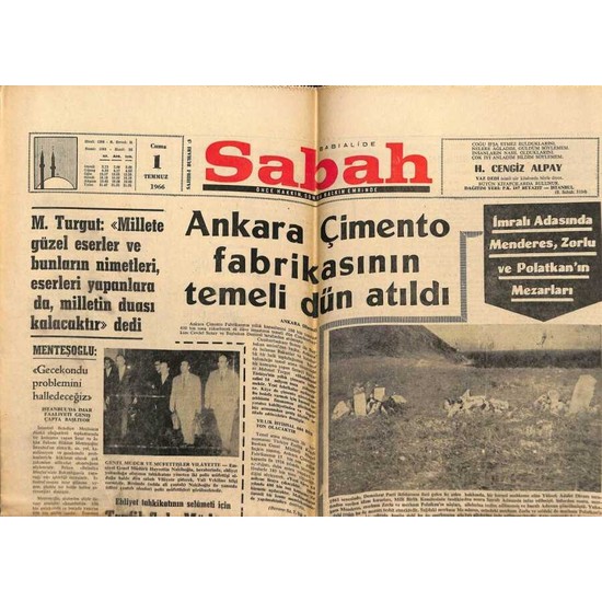 Gökçe Koleksiyon Sabah Gazetesi 1 Temmuz 1966 Ankara Fiyatı