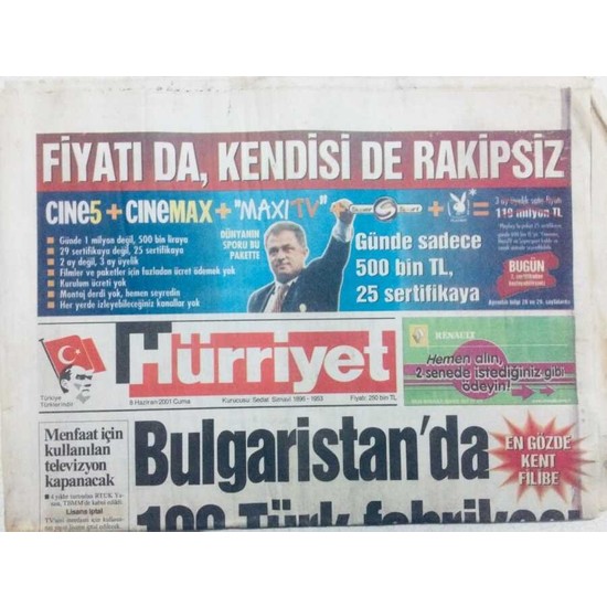 Gökçe Koleksiyon Hürriyet Gazetesi 8 Haziran 2001 - Fiyatı