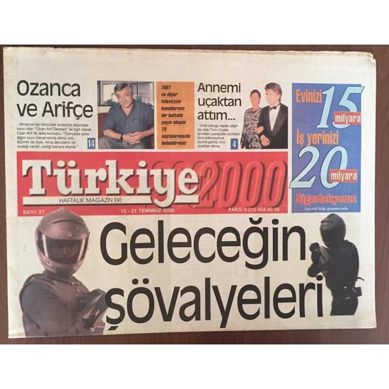 Gökçe Koleksiyon Türkiye 2000 Gazetesi Haftalık Magazin Eki Fiyatı