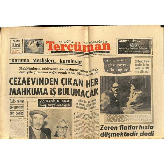 Tercüman Gazetesi 17 Temmuz 1966 Boksör Mehmet Ali Clay Fiyatı