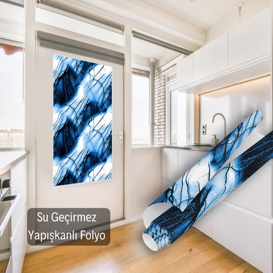 Dekoros Mavi Mermer Desenli Şeffaf Yapışkanlı Folyo, Ofis, Fiyatı