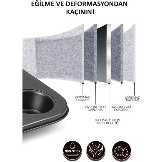 Bune Box 12'li Yanmaz Yapışmaz Teflon Kaplama Borulu Muffin Fiyatı
