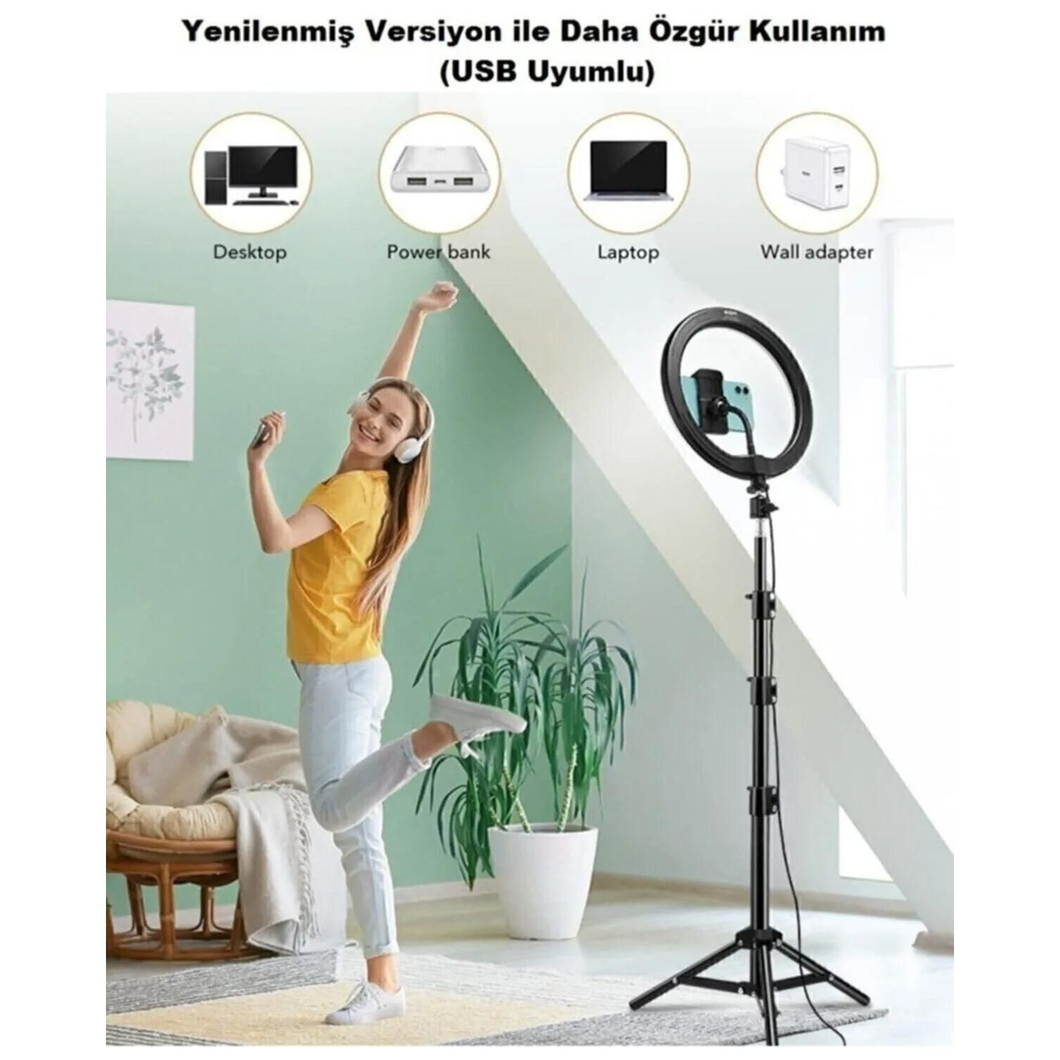 Ledoren Kumandalı Youtuber Tiktok Çekim Işıklı Telefon Tutucu Makyaj ...