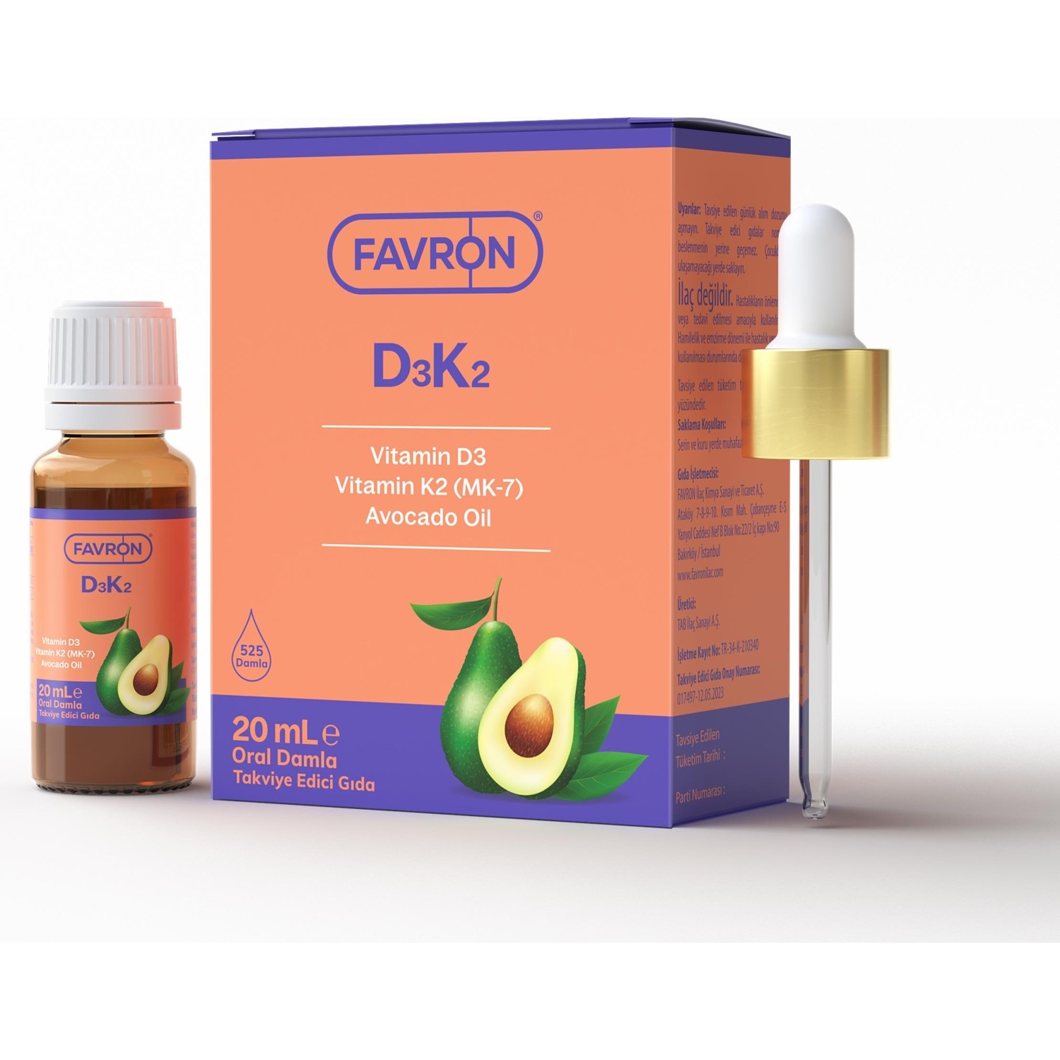 Favron D3K2 Vitamin D3 ve K2 Damla Takviye Edici Gıda 20 ml Fiyatı