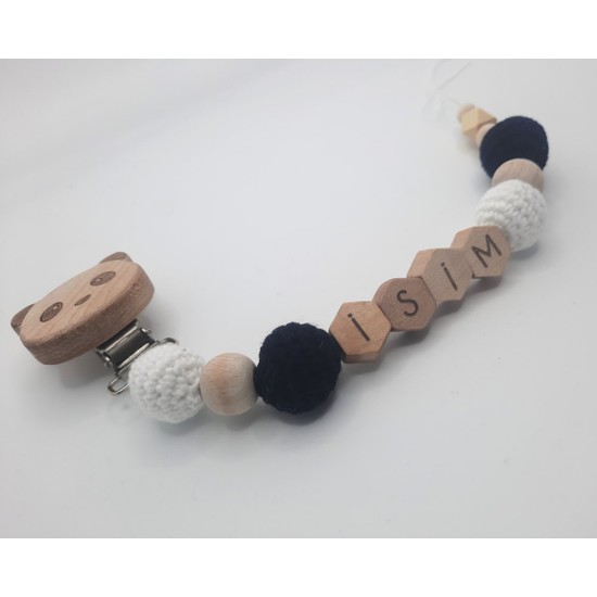 Isme Özel Ahşap Bebek Emzik Zinciri Amigurumi Panda Fiyatı