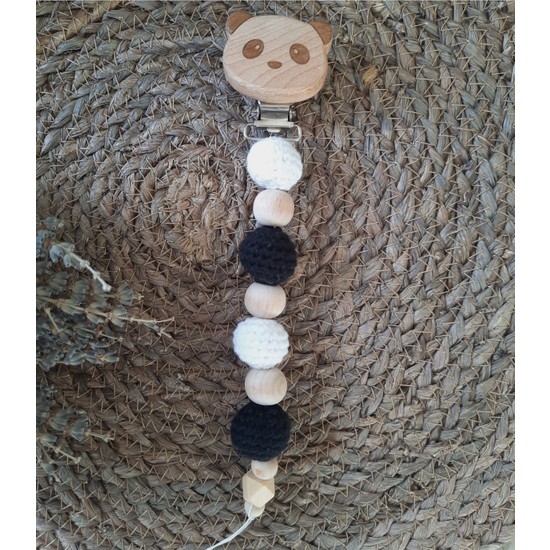 Isme Özel Ahşap Bebek Emzik Zinciri Amigurumi Panda Fiyatı