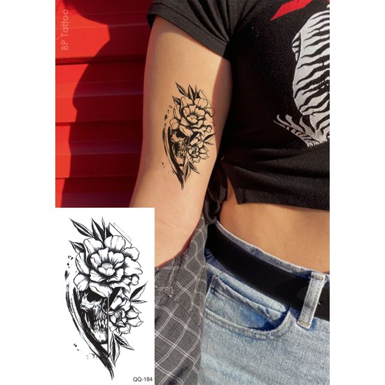 BP Tattoo Gerçek Dövme Görünümlü Kurukafa Gül Dövmesi Fiyatı