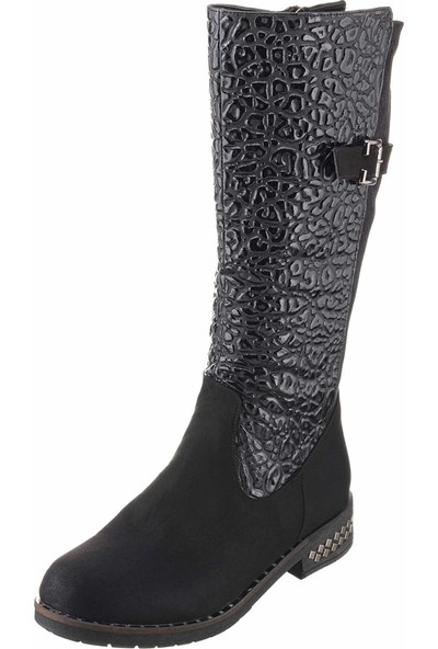 İri Adam NR1428 Siyah Yağlı Süet Kauçuk Taban Baskı Büyük Numara Kadın Çizme