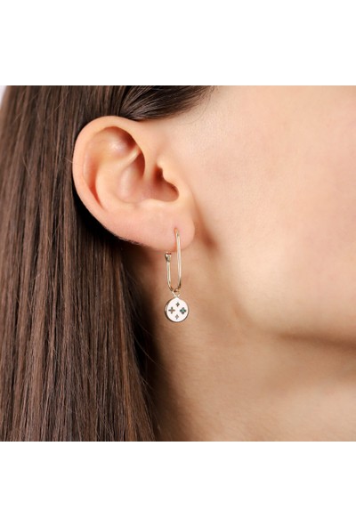 Sembol Gold Luis Sarkaç 14 Ayar Altın İki Taraflı Mineli Küpe