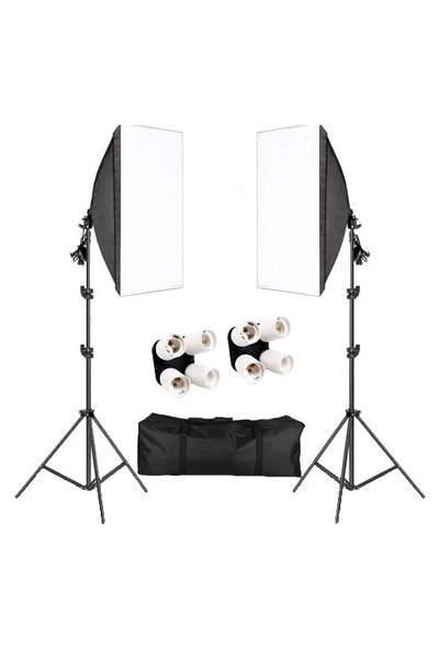 Fototek 50X70 Softbox 4 Duylu Ikili Sürekli Işık Seti 50X70CM Softbox Ampulsüz Fototek 50X70 Softbox 4 Duylu Ikili Sürekli Işık Seti 50X70CM Softbox Ampulsüz