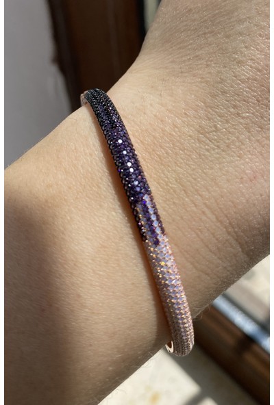 Gümüş Renkli Zirkon Taşlı Bilezik (Rose Altın Kaplama)