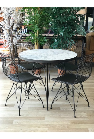 Balkon Masası Yuvarlak + 4 Sandalye Beyaz Mermer Çap 90 Balkon Masası Yuvarlak + 4 Sandalye Beyaz Mermer Çap 90