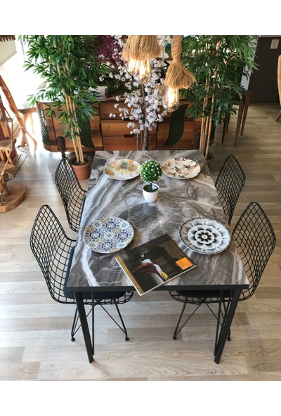 Balkon Masası + 4 Sandalye Taş Mermer 120-80