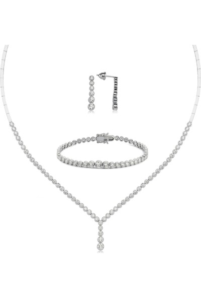 Valori Jewels Top Montür, 9.3 Karat Swarovski Zirkon Taşlı, Süzme Gümüş Su Yolu Set