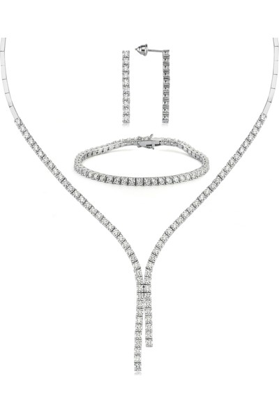 Valori Jewels Diamond Montür, 15.6 Karat Swarovski Zirkon Taşlı, Çift Bitiş Gümüş Su Yolu Set Valori Jewels Diamond Montür, 15.6 Karat Swarovski Zirkon Taşlı, Çift Bitiş Gümüş Su Yolu Set