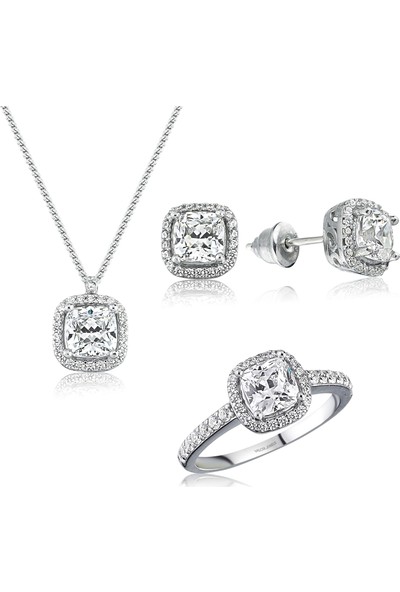 Valori Jewels Yastık Kesim, 5 Karat Swarovski Zirkon Taşlı, Gümüş Tektaş Set Valori Jewels Yastık Kesim, 5 Karat Swarovski Zirkon Taşlı, Gümüş Tektaş Set