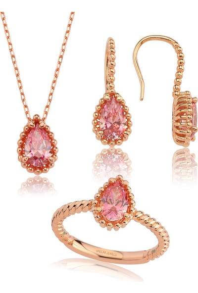 Valori Jewels 3 Karat Swarovski Zirkon Pembe Damla Taşlı, Rose Gümüş Set Valori Jewels 3 Karat Swarovski Zirkon Pembe Damla Taşlı, Rose Gümüş Set