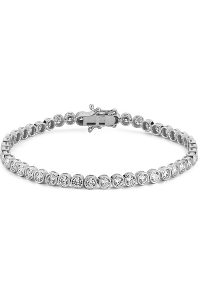 Valori Jewels Yuvarlak Montür, 4.84 Karat Swarovski Zirkon Taşlı, Gümüş Su Yolu Bileklik