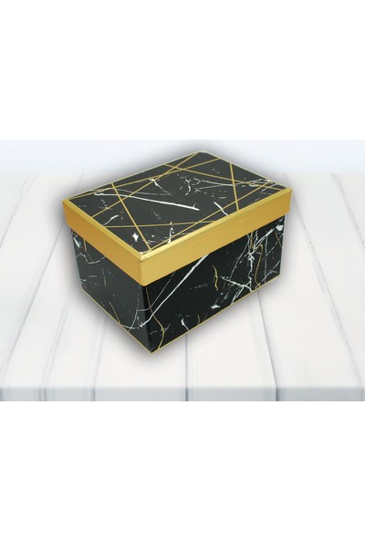 Süsle Bebek & Parti Mermer Desen Küçük Boy Kutu, 20 x 15 x 12 cm - Siyah