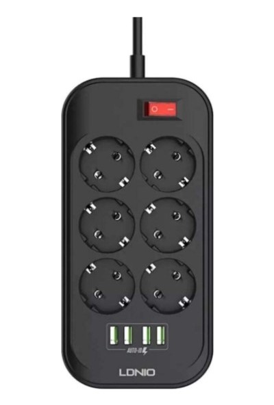 Ldnio SE6403 6'lı Siyah Akım Korumalı Priz Ldnio SE6403 6'lı Siyah Akım Korumalı Priz
