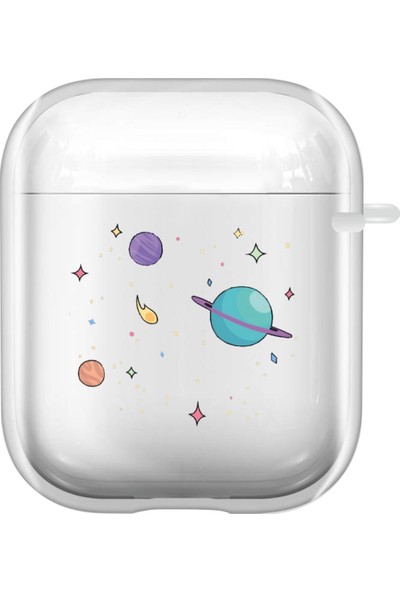 Moodcase Airpods Gezegenler Desenli Kılıfı Şeffaf