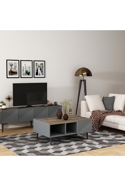 Cantek Draw Orta Sehpa Antrasit-Ceviz