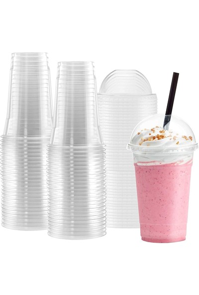 Kullan At Market 14 500CC Plastik Kapaklı Milkshake Bardağı 50 Adet