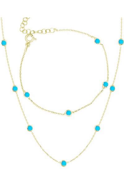 Trend Silver Gümüş Yaldızlı Turkuaz Taşlı Kolye Ve Bileklik Takım Seti Trend Silver Gümüş Yaldızlı Turkuaz Taşlı Kolye Ve Bileklik Takım Seti