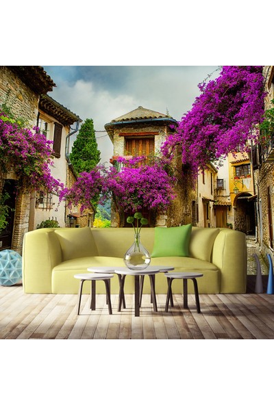 Plustablo Begonvilli Evler Poster Duvar Kağıdı