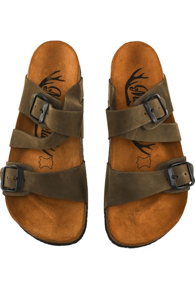 Moosefield Deri Kadın Terlik Haki 38