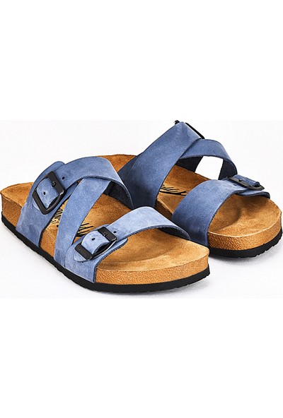 Moosefield Deri Kadın Terlik Mavi 38