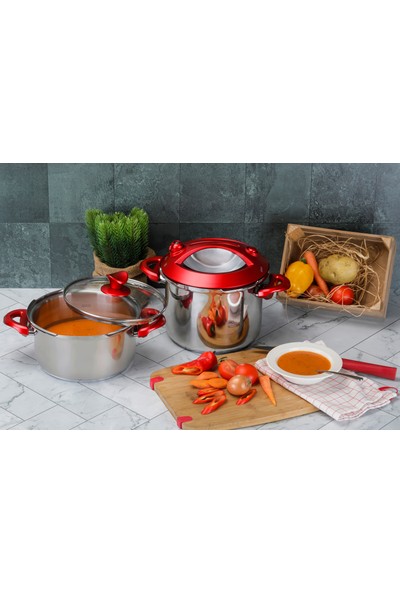 Taç Presto 4 & 6 Litre Düdüklü Tencere Kırmızı