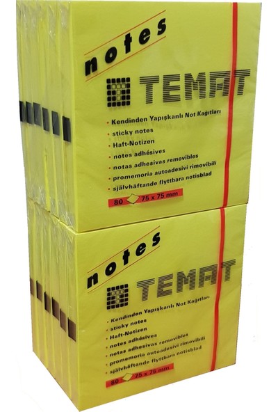 Temat Post-It Kendinden Yapışkanlı Not Kağıdı 80 Sayfa 75 x 75 mm Sarı 12'li Temat Post-It Kendinden Yapışkanlı Not Kağıdı 80 Sayfa 75 x 75 mm Sarı 12'li