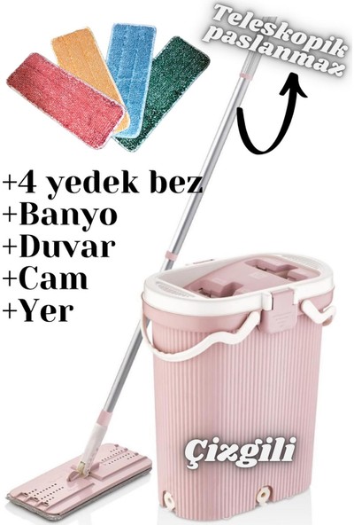 Vip Ahmet Yeni Premium Çizgili Tablet Mop Seti + 4'lü Yedek Bezi Temizlik Seti Vip Ahmet Yeni Premium Çizgili Tablet Mop Seti + 4'lü Yedek Bezi Temizlik Seti