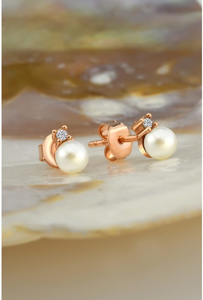 Jelux Silver Mayorka 4 mm Rose Renkli Inci Gümüş Küpe Jelux Silver Mayorka 4 mm Rose Renkli Inci Gümüş Küpe