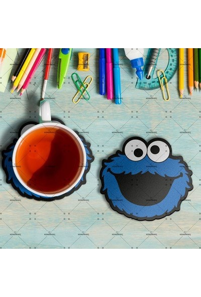 Kurabiye Canavarı Baskılı Ahşap Bardak Altlığı